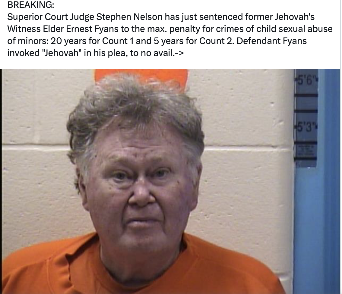 Ernest Fyans will serve 20 years in prison for sexually assaulting two children at the Kingdom ...